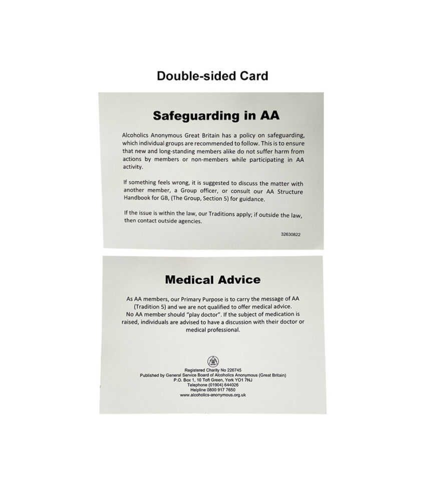 Safeguarding / Medical advice card - Alcoholics Anonymous