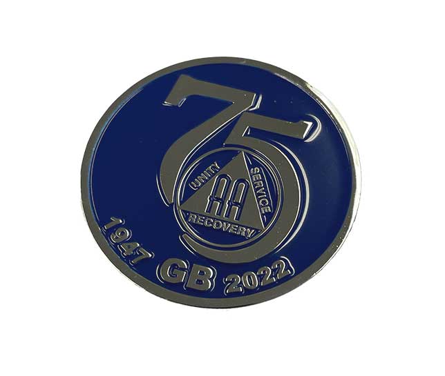 AA 75th Anniversary Enamel Silver Coin - Alcoholics Anonymous AA 75th Anniversary Enamel Silver Coin - Alcoholics Anonymous