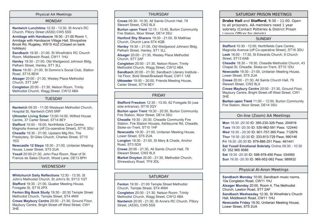 Potteries and District Meeting List - Alcoholics Anonymous